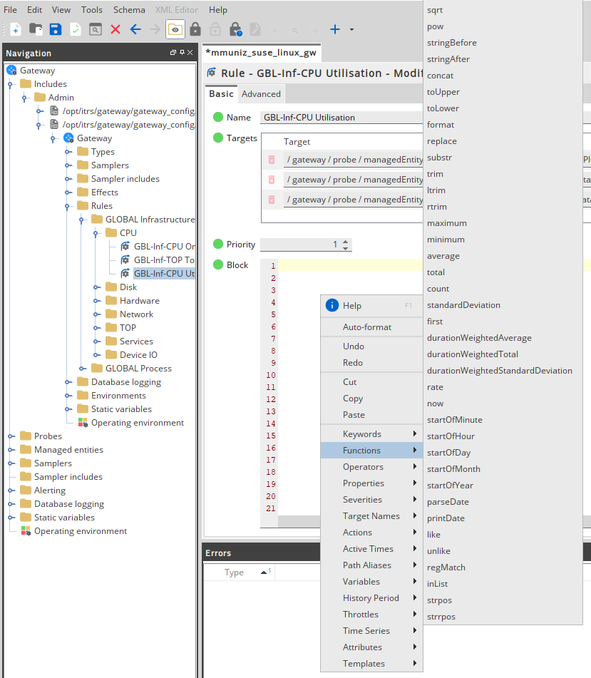 Geneos How To View All Functions Available When Setting Up A Rule 